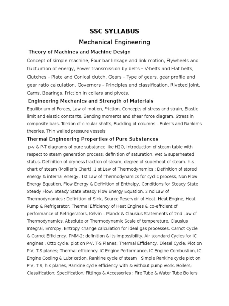 SSC Mechanical Syllabus | Download Free PDF | Thermodynamics | Fluid ...