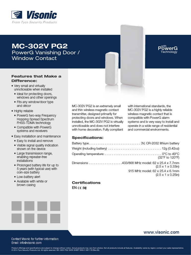Visonic MC-302VPG2 Data Sheet | PDF