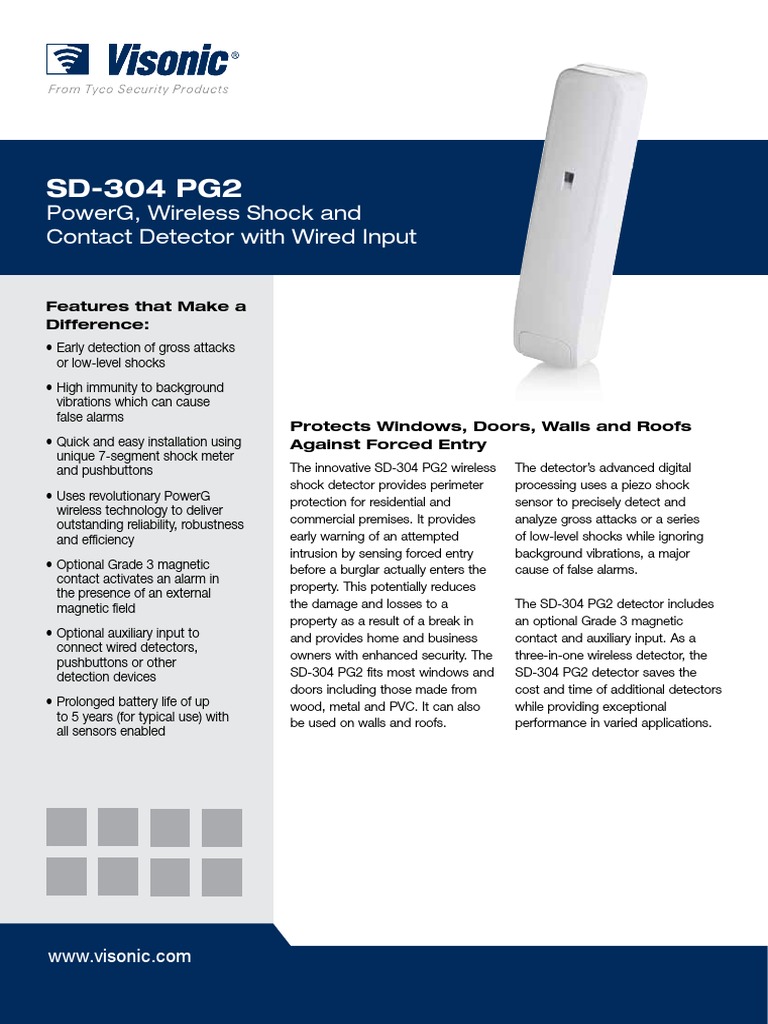 Visonic SD-304PG2 Data Sheet | PDF | Sensor | Electrical Engineering