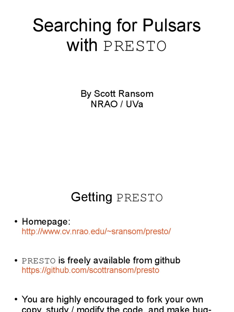 Pulsar Search Tutorial with PRESTO | PDF | Electromagnetic Interference ...