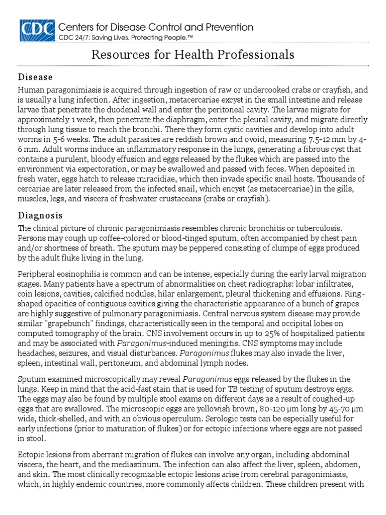 CDC - Paragonimiasis - Resources For Health Professionals | PDF ...