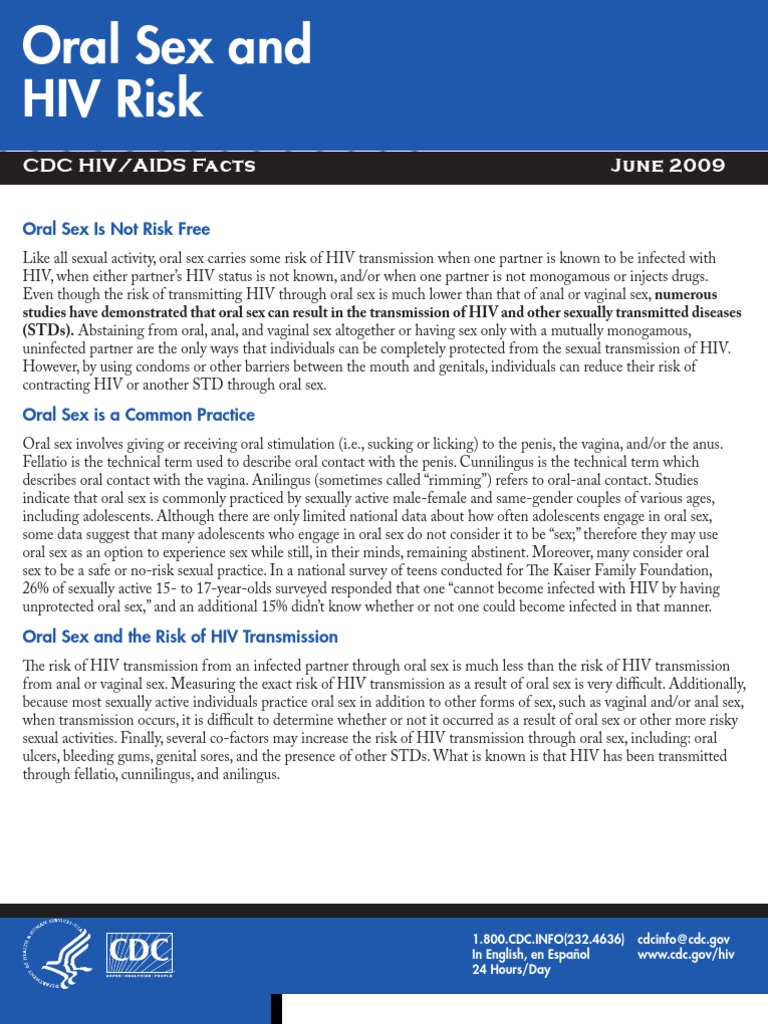 Cdcs Hiv Infection Through Oral Sex Fact Sheet Oral Sex Sexual Intercourse