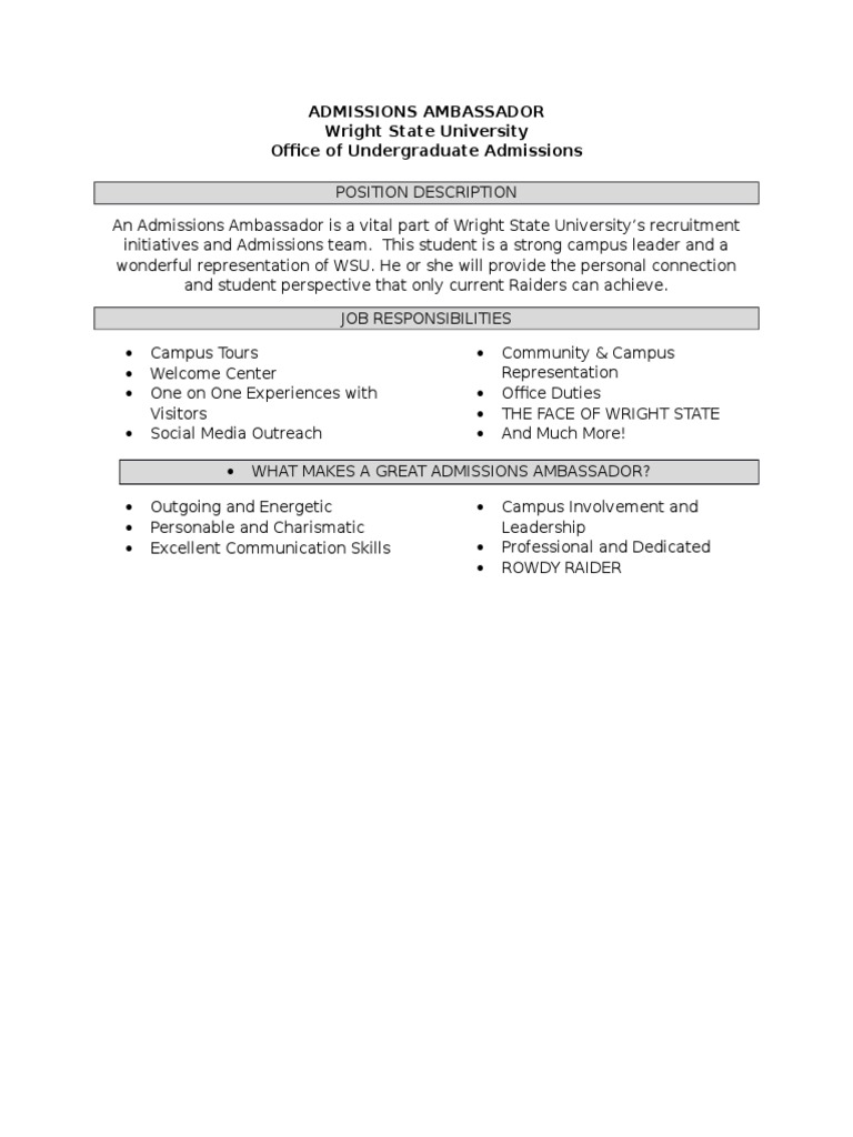 Admissions Ambassador Application | PDF | University And College ...