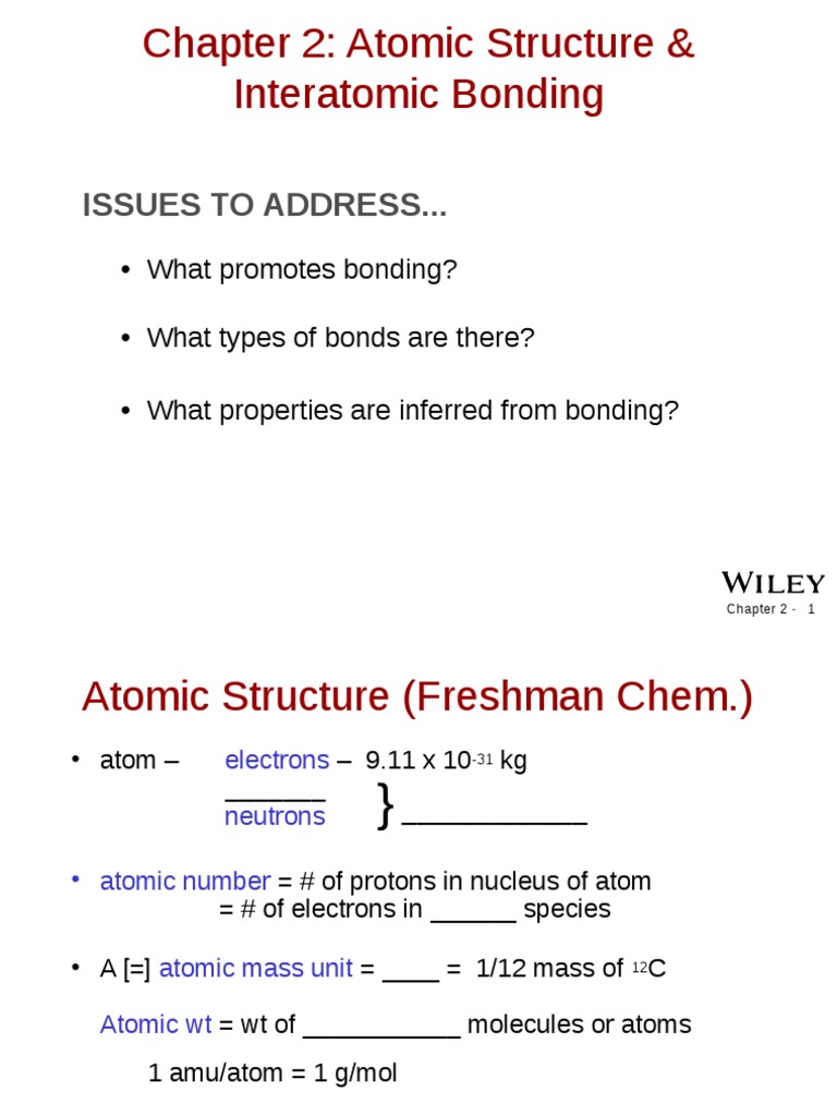 Chapter 2: Atomic Structure & Interatomic Bonding: Issues To Address.. | PDF | Electron ...