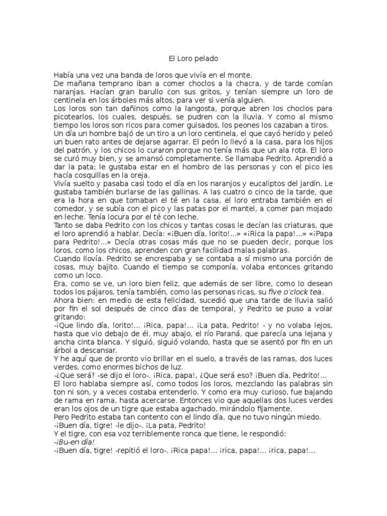 Cuento El Loro Pelado | PDF | Naturaleza