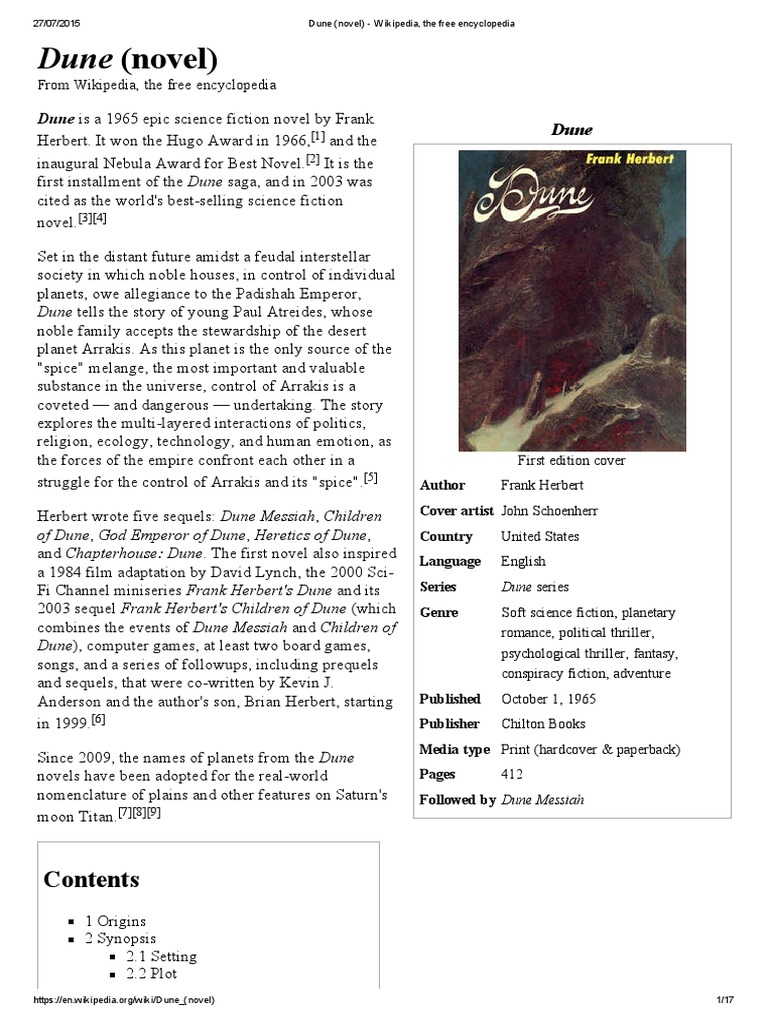 Dune (Novel) - Wikipedia, The Free Encyclopedia | PDF | Dune (Novel)