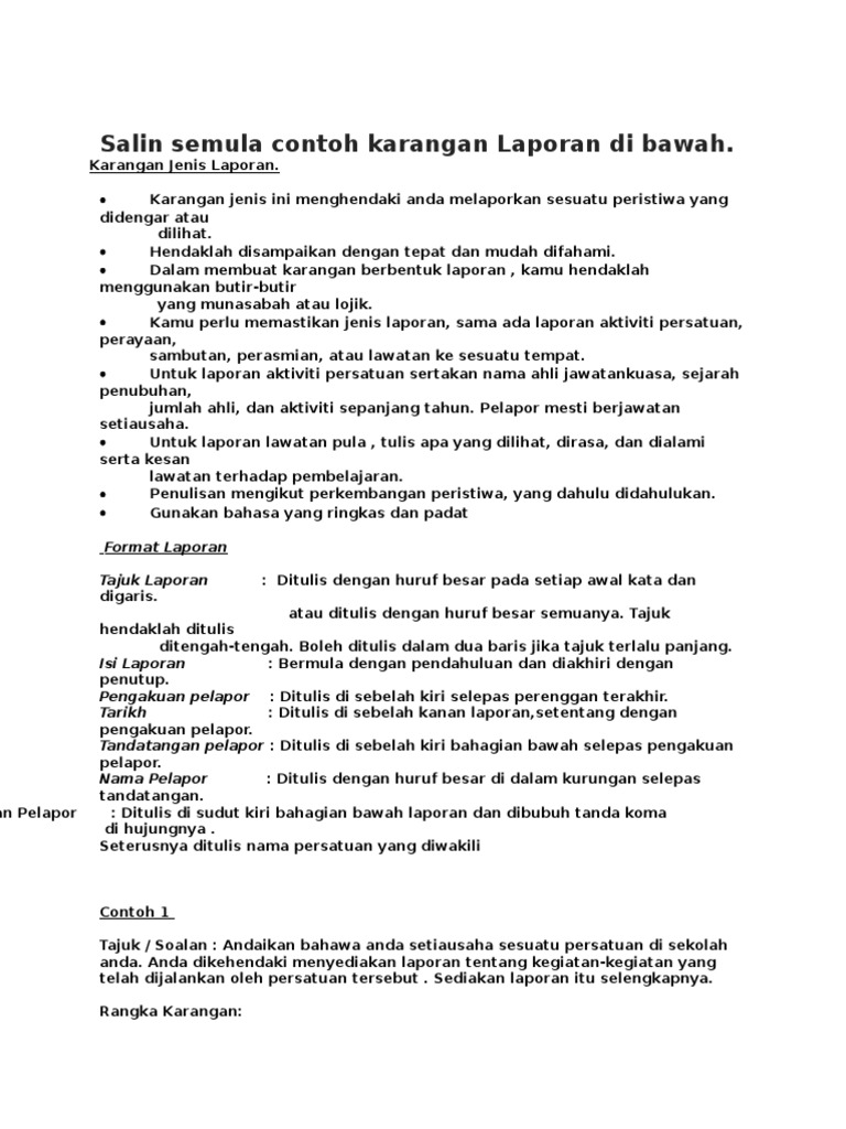 Salin Semula Contoh Karangan Laporan Di Bawah | PDF