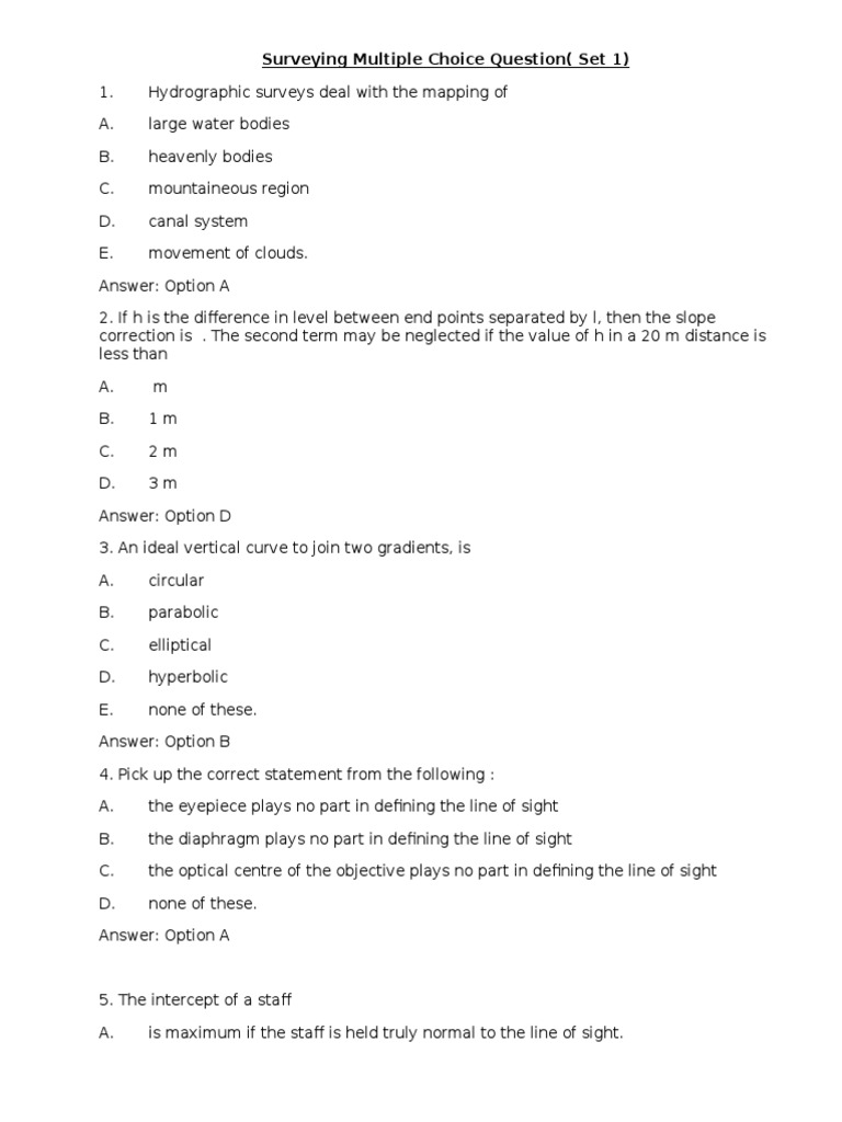Survey Multiple choice question | Surveying | Lens (Optics)