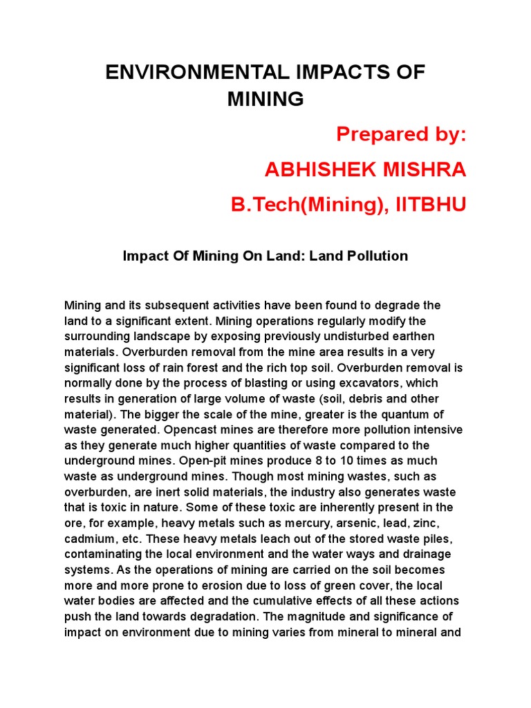 Environmental Impacts of Mining (Abhishek Mishra) | PDF | Air Pollution ...