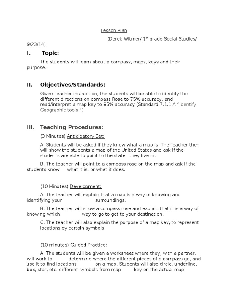 Compass and Map Skills Lesson Plan | PDF | Compass | Lesson Plan