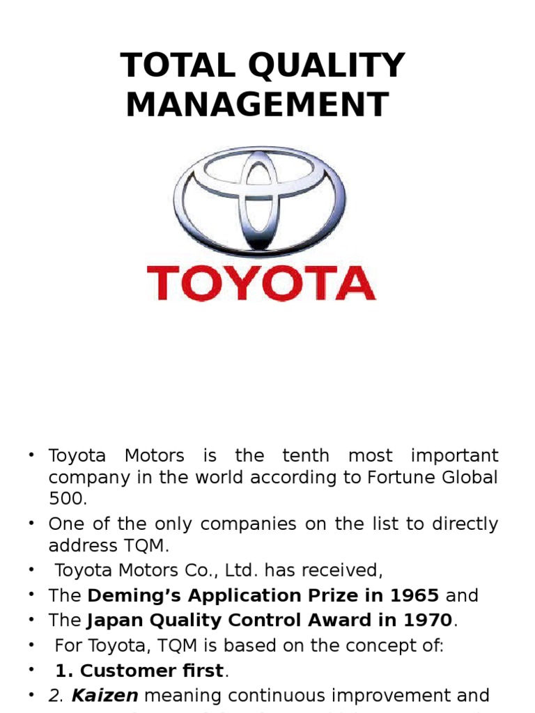 TOTAL QUALITY MANAGEMENT - TOYOTA PPT..pptx | Lean Manufacturing ...