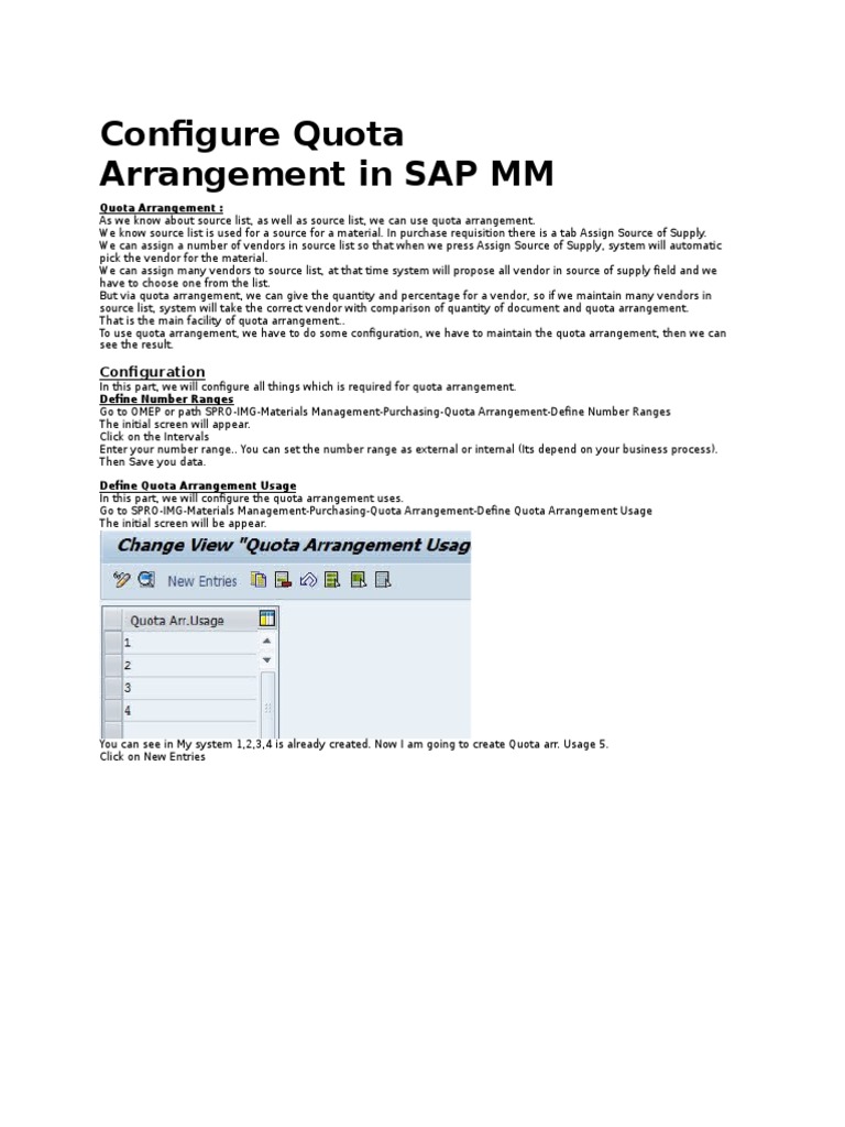 Configure Quota Arrangement in SAP MM | Business Process | Computing