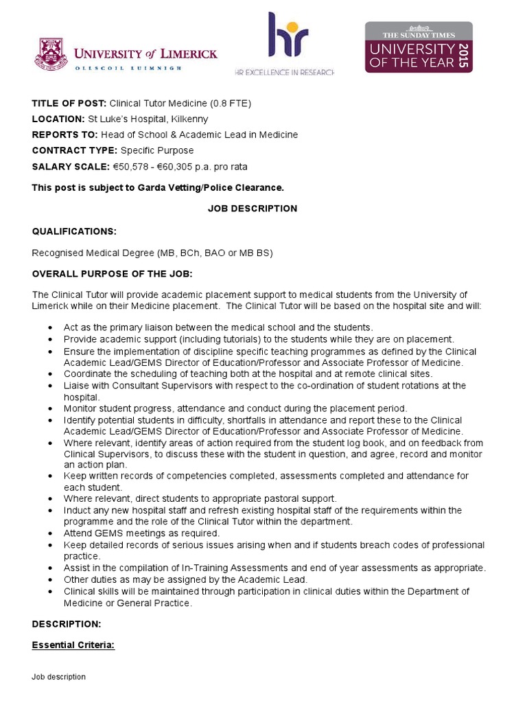 Job Description | PDF | Medical School | Postgraduate Education