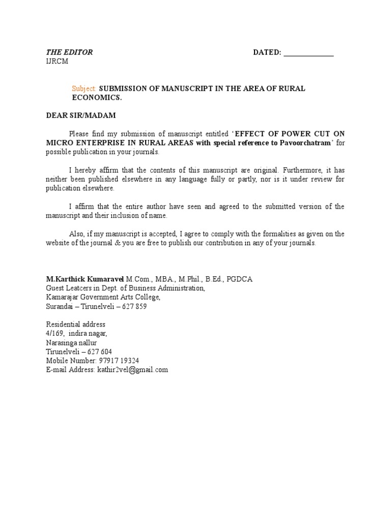 Manuscript Submission on Rural Economics | PDF | Business