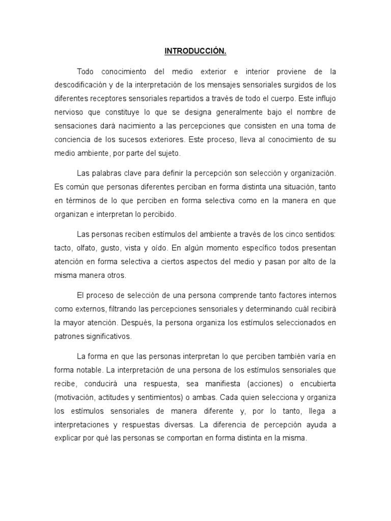 INTRODUCCIÓN Percepcion | PDF | Percepción visual | Percepción