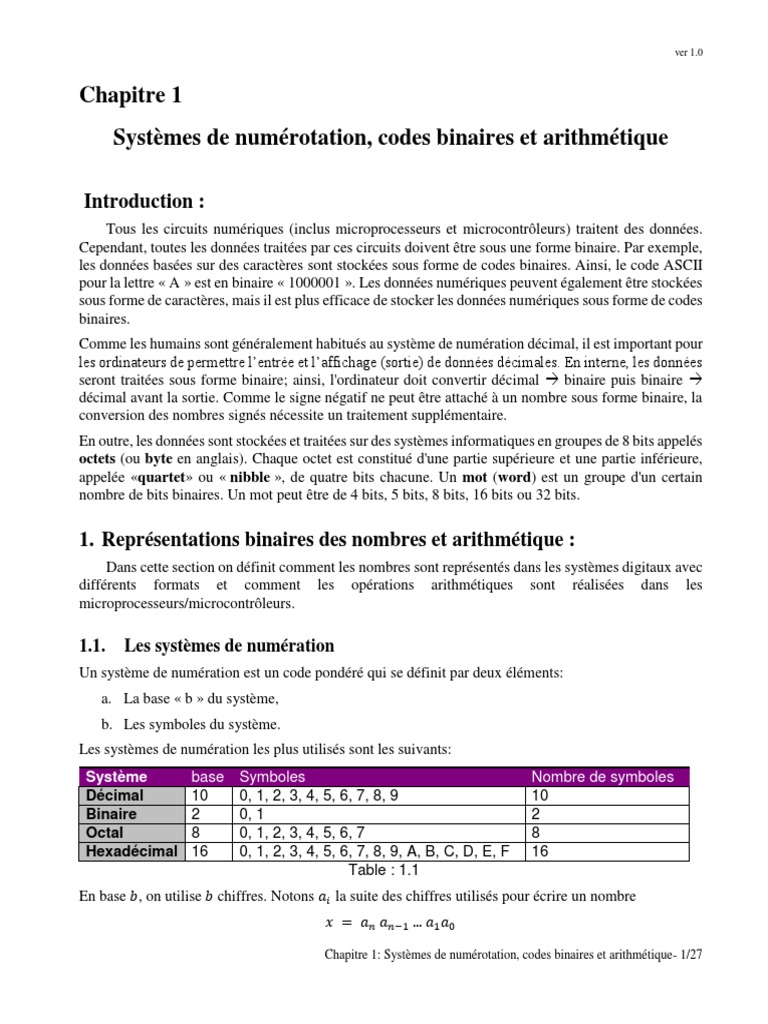 Chapitre 1 - Systemes de Numerotation | Download Free PDF | Décimal codé binaire | ASCII
