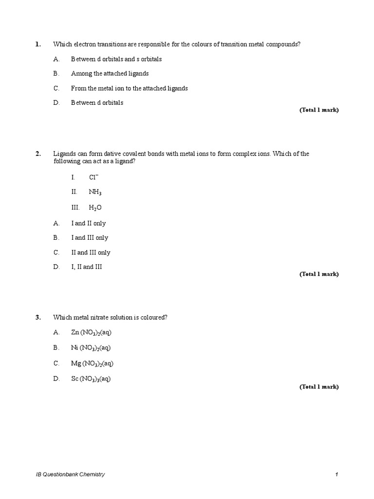 Chemistry Transition Metals Questions | Transition Metals ...