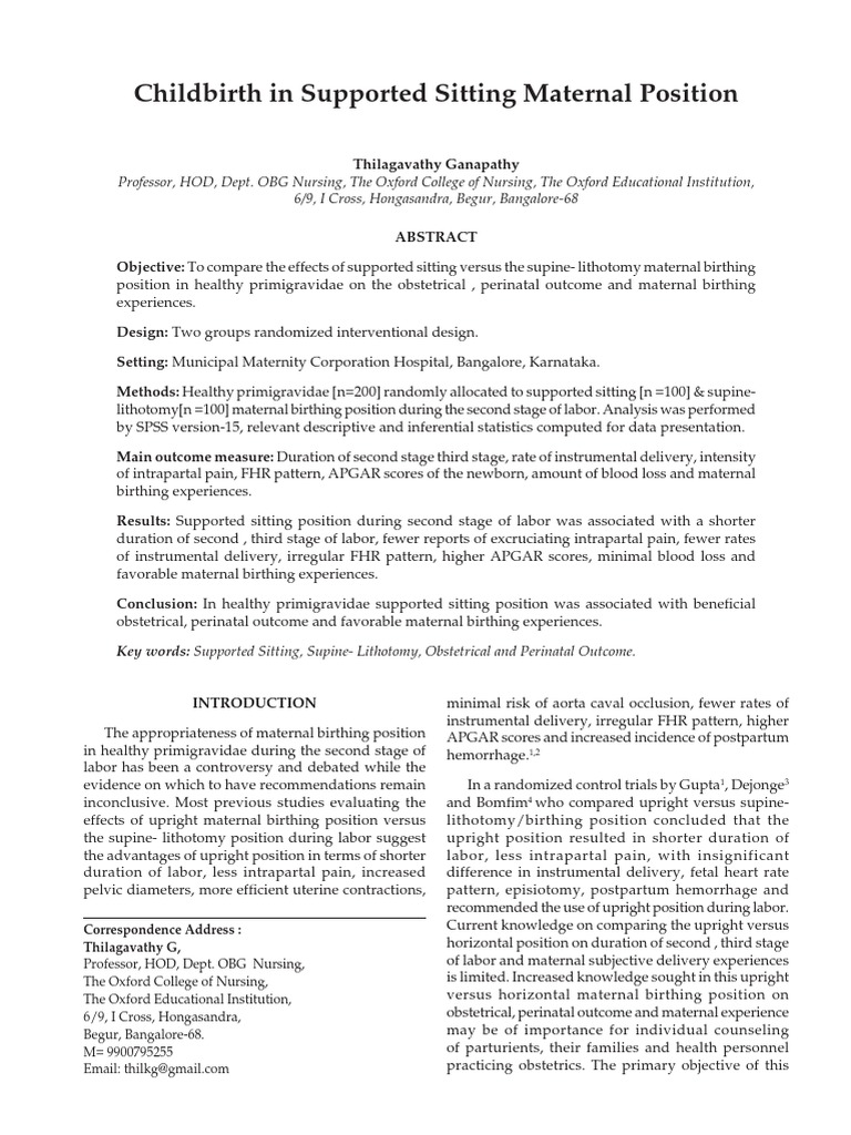 Childbirth in Supported Sitting Maternal Position | PDF | Childbirth ...