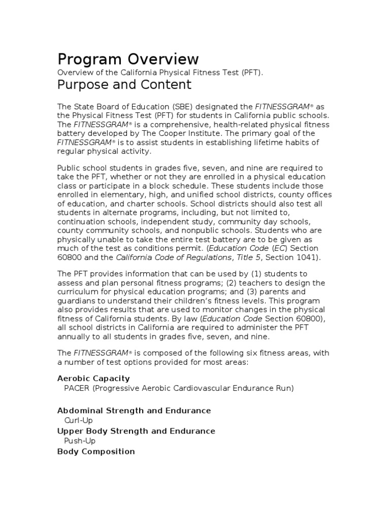 Fitness Gram Program Overview | PDF | Physical Fitness | Schools