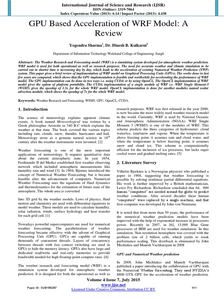 Gpu Based Acceleration Of Wrf Model A Review Pdf Graphics Processing Unit Numerical