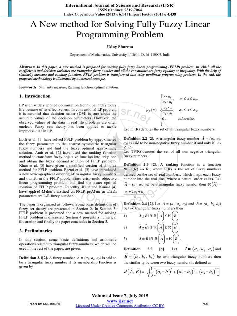 A New Method For Solving Fully Fuzzy Linear Programming Problem Linear Programming
