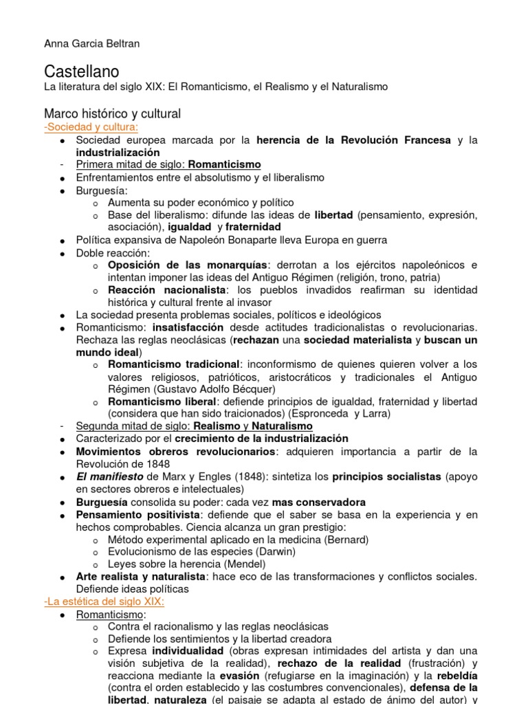 Literatura del Siglo XIX: Romanticismo y Realismo | PDF | Realismo ...