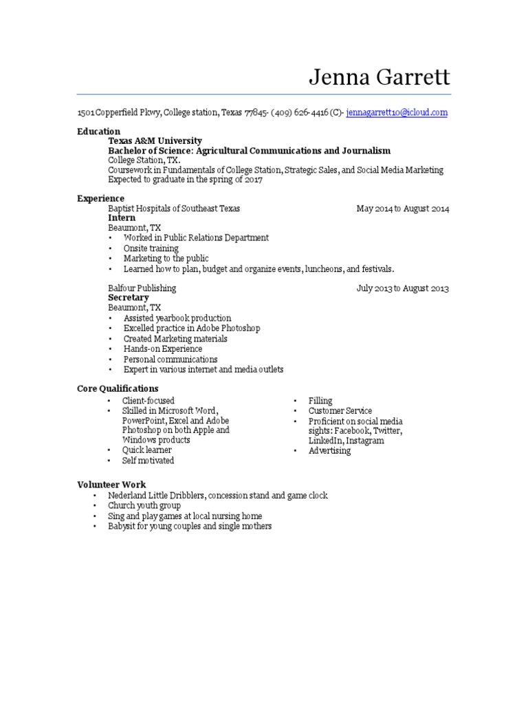 Jenna Garrett's Resume: PR & Marketing Skills | PDF | Career & Growth ...