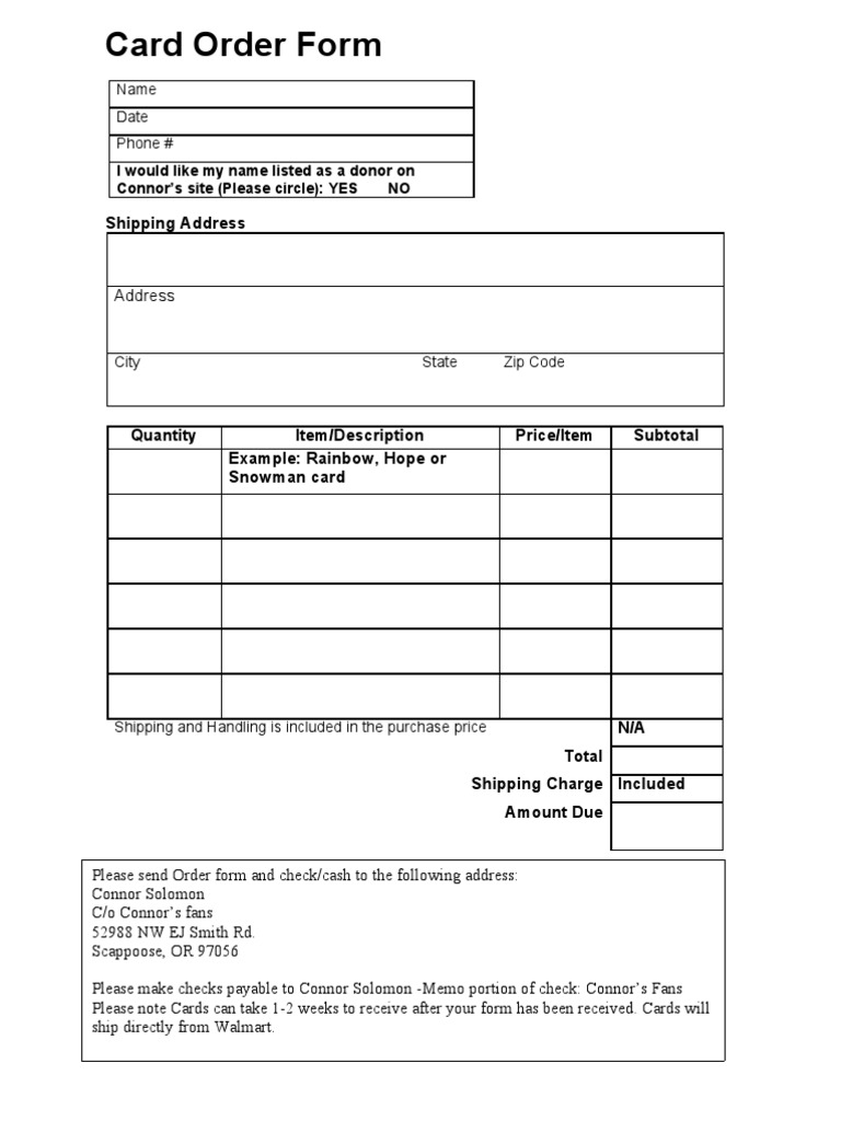 Card Order Form | PDF