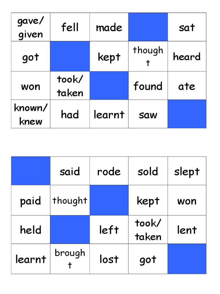 Irregular Verb Bingo Matching Game 2 | PDF | Language Arts & Discipline ...