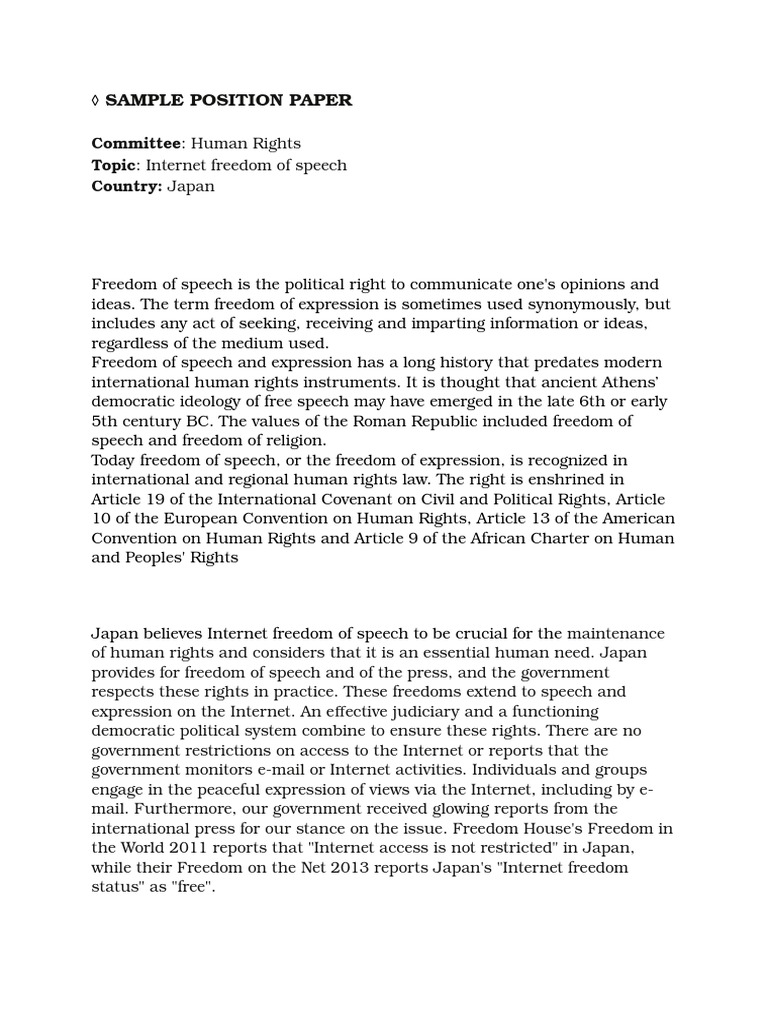 M.U.N Position Paper | PDF | Freedom Of Speech | Human Rights