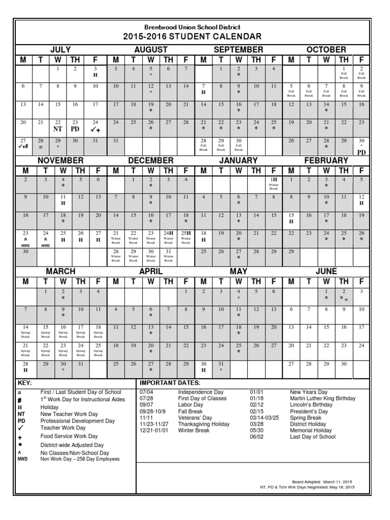 School Year Calendar 2015-2016 | PDF