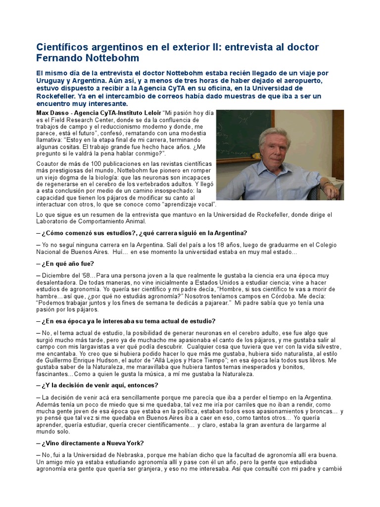 Fernando Nottebohm | PDF | Cerebro | Neurona