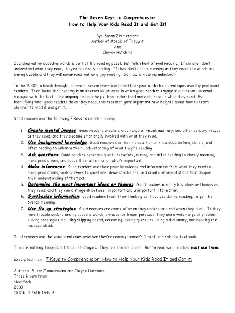 Unlocking Reading Comprehension Keys | PDF | Reading Comprehension ...