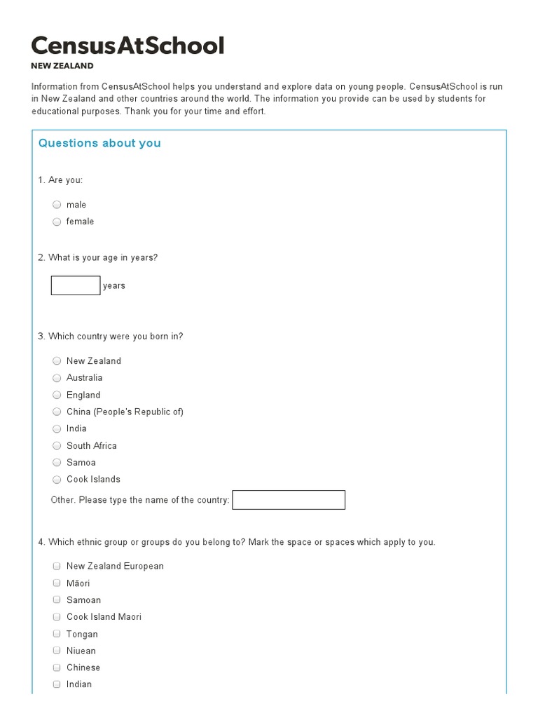 CensusAtSchool Student Data Survey | PDF | Sports