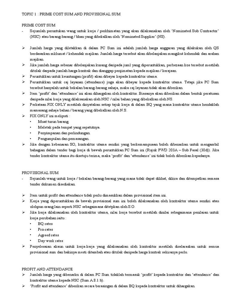 Prime Cost Sum and Provisional Sum | PDF