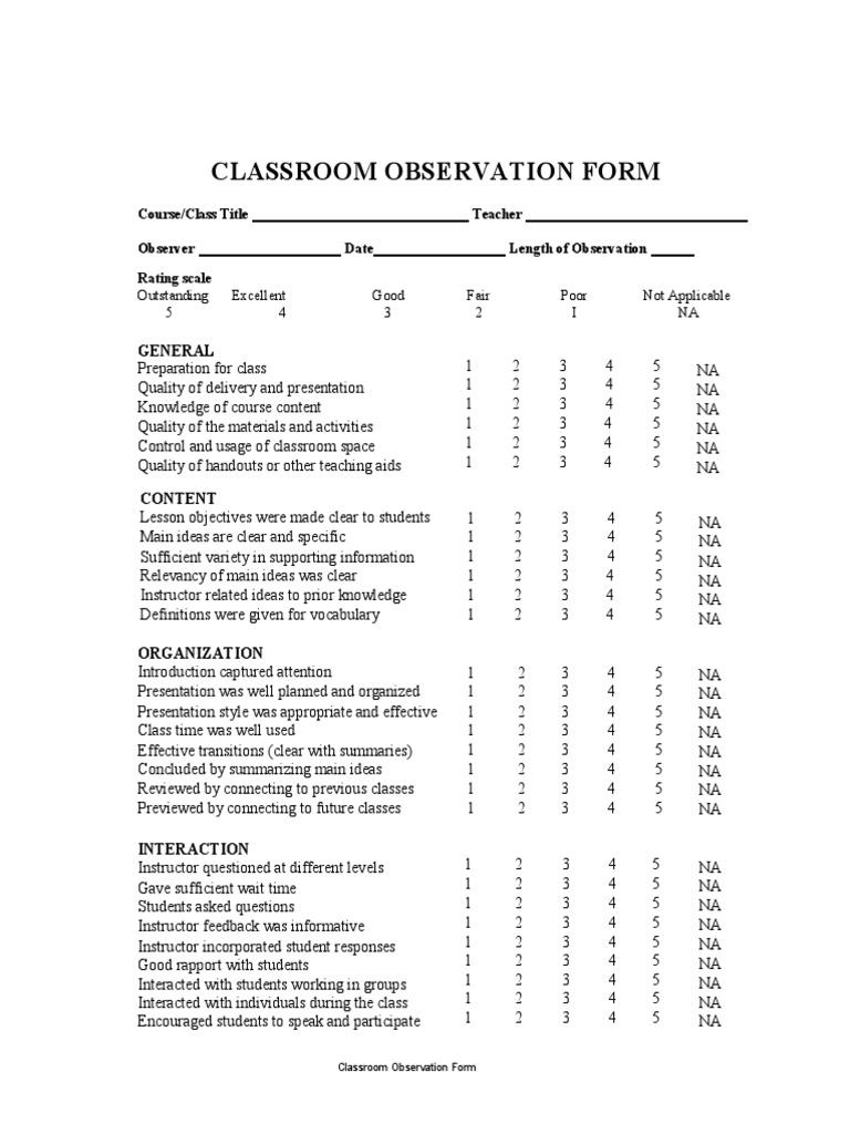 Classroom Observation Evaluation Form | PDF | Classroom | Nonverbal ...