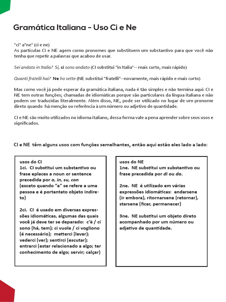 Uso de CI e NE na Gramática Italiana | PDF | Séries para TV | Séries ...