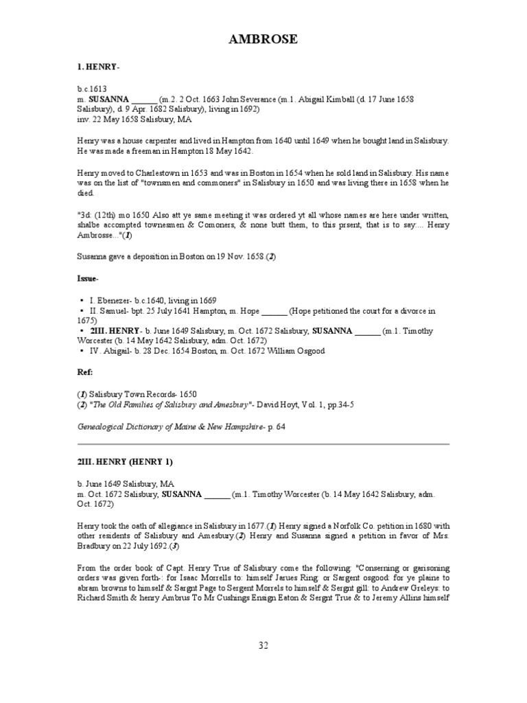 Ambrose Family Genealogy Overview | PDF