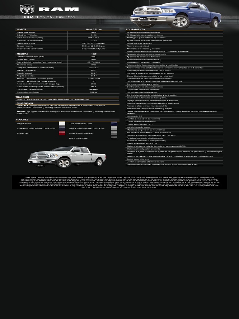 Ficha Técnica RAM 1500 | PDF | Chrysler | Diseños de automóviles