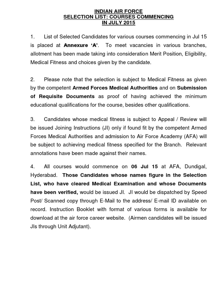 IAF Selection List for July 2015 Courses | PDF | Business