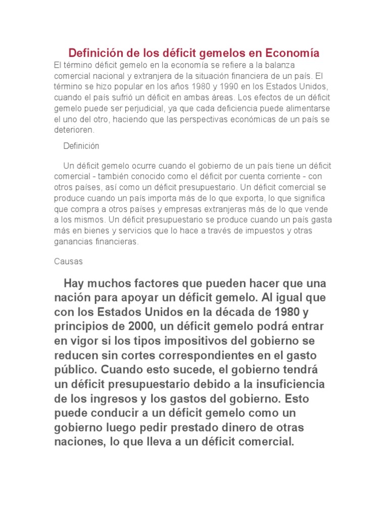 Definición de déficit gemelos en economía | PDF | Balance de pagos ...