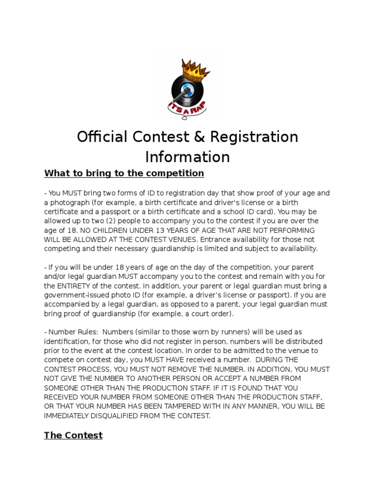 Contest Registration and Rules Guide | PDF | Identity Document | Justice