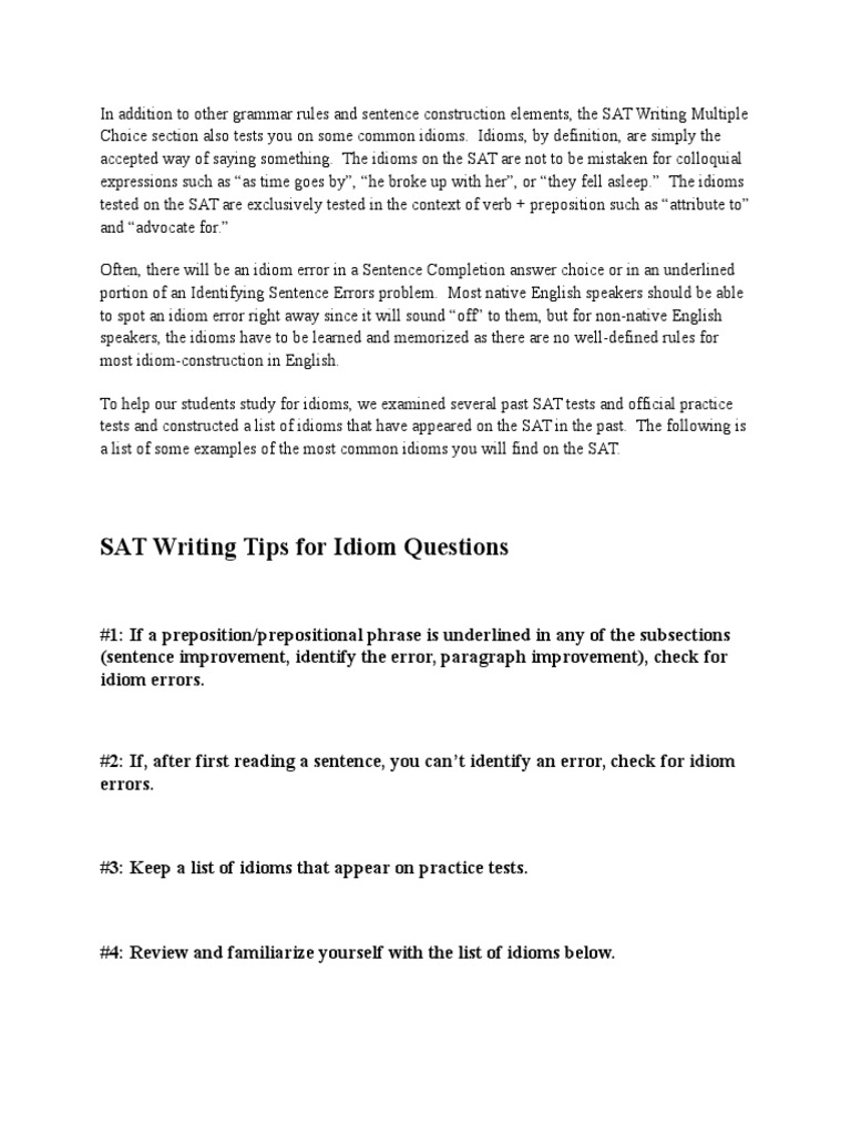Idioms SAT | PDF | Sat | Idiom
