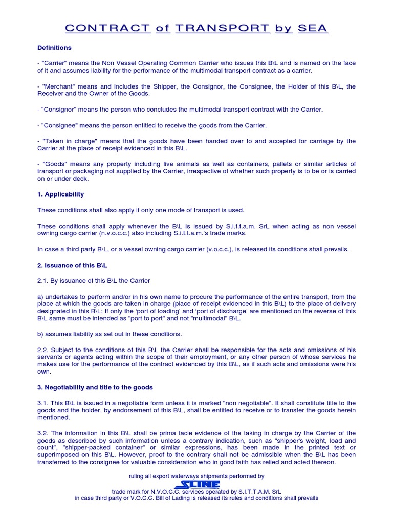 Freight Shipping Contract Overview | PDF | Cargo | Bill Of Lading