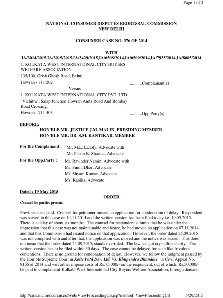 NCDRC Judgement DT 19.05.15 | PDF | Separation Of Powers | Social ...