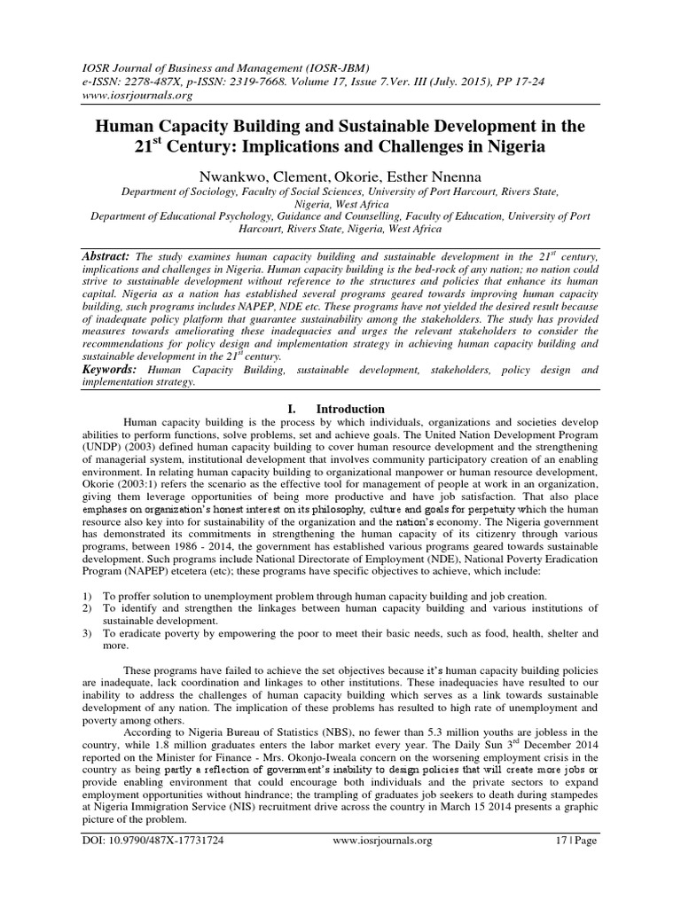 Human Capacity Building and Sustainable Development in The 21st Century ...