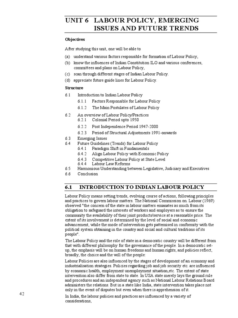 Unit-6 Labour Policy, Emerging | Trade Union | Labour Law