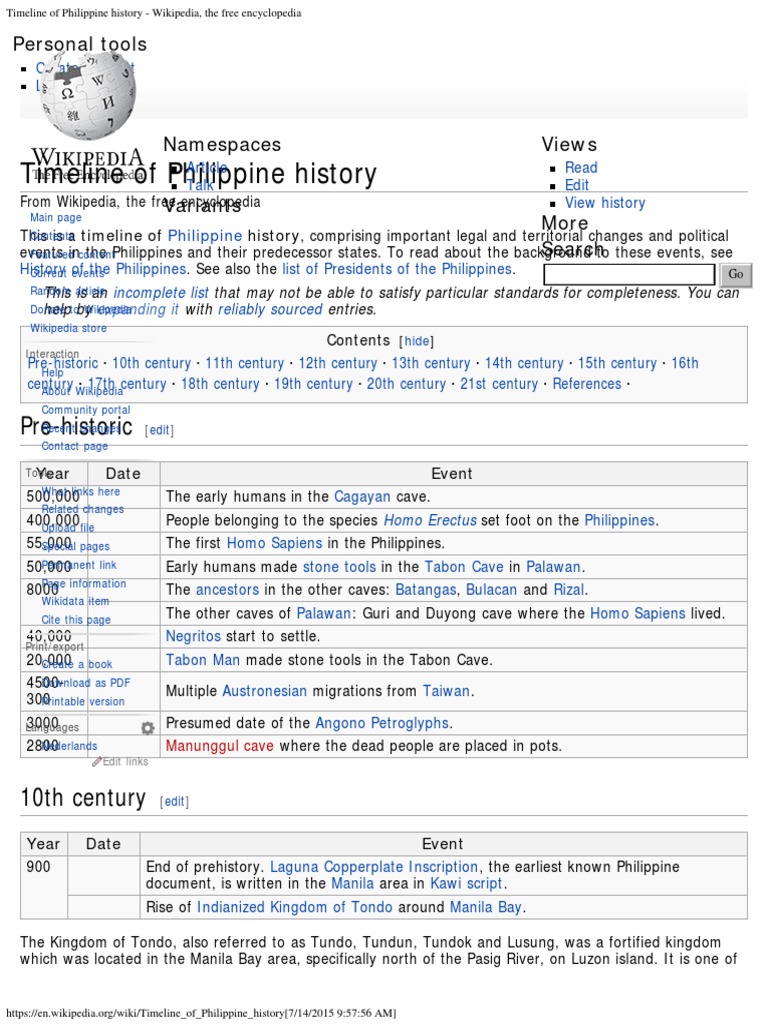 Timeline of Philippine History - Wikipedia, The Free Encyclopedia | PDF ...