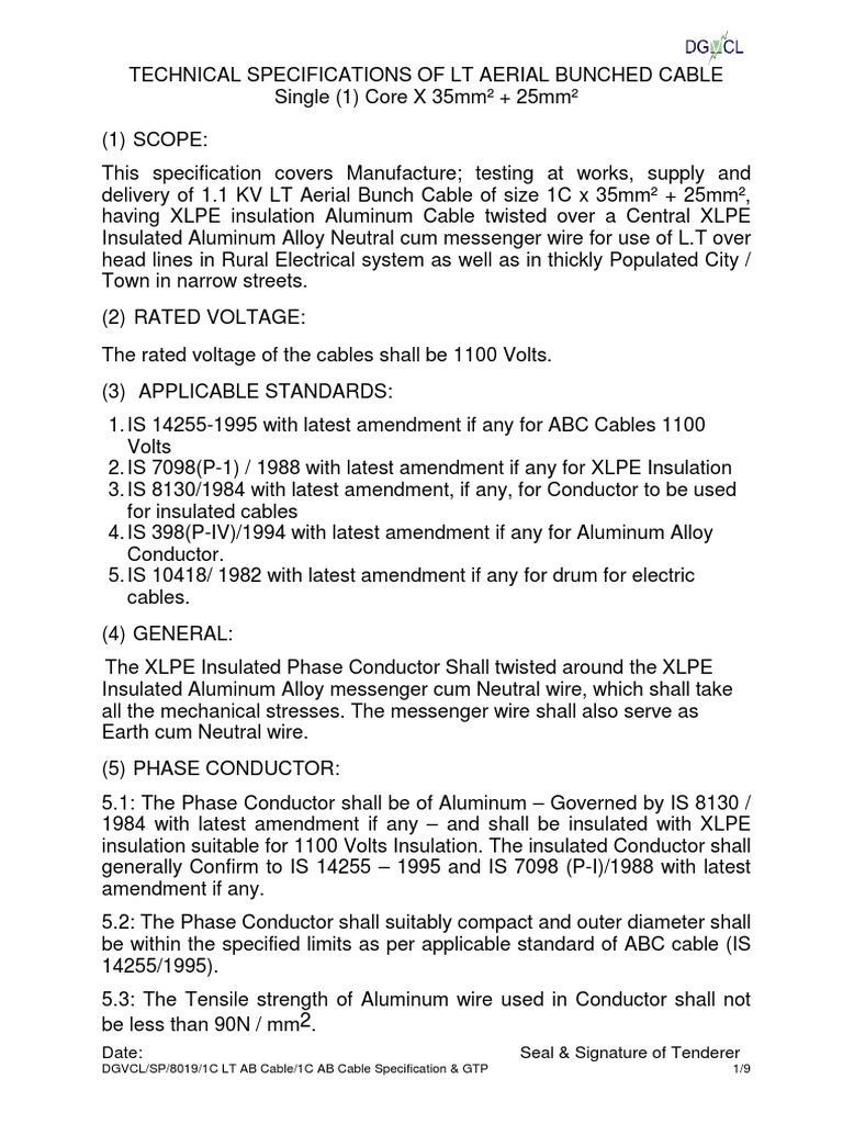8019 - (3) - 1C LT ABC - Tech. Spec | PDF | Wire | Cable