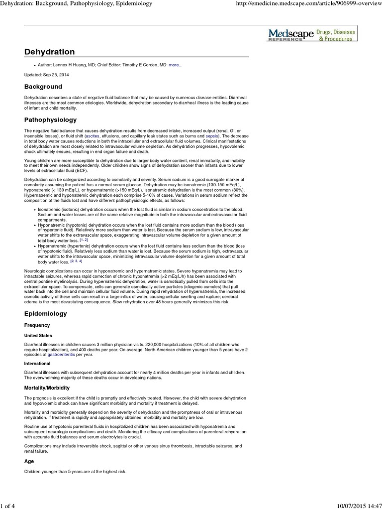 Dehydration - Background, Pathophysiology, Epidemiology | PDF ...